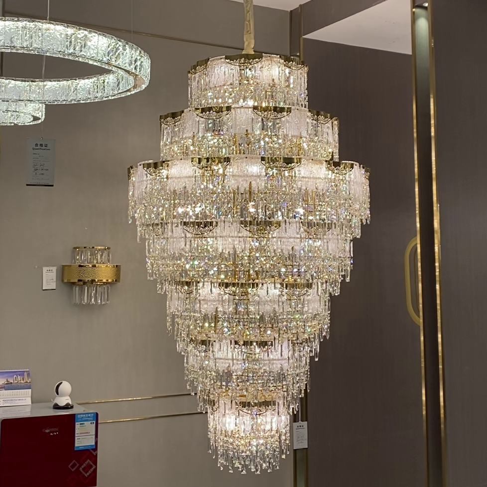 Luxury Extra Large Multi-tier Meilting Ice Crystal Chandelier for Stai